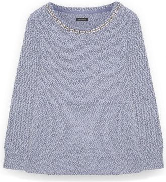 Fiorella Rubino Femme, Pulls, Bleu, Taille: 40/42 FR T-shirt en jersey avec d&eacute;tail dencolure