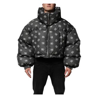 Dolce & Gabbana Homme, Vestes, Noir, Taille: L Veste Homme Puffer Monogramme Noir Fermeture Éclair