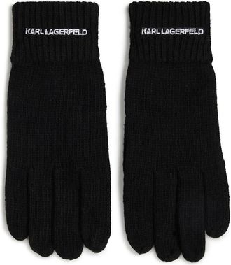 Karl Lagerfeld Handschuhe - Strickhandschuhe mit Logo - Gr. L - in Schwarz - für Damen