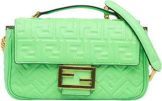 Fendi Pre-owned Zucca Embossed Leather Chain Midi Baguette - Femme - Pre-owned - Vert - Taille: ONE Size