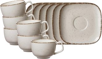 Ritzenhoff & Breker Casa Kaffee-Set 12-teilig, Kaffeetassen (200 ml) mit Untertassen (13 cm) für 6 Personen, Charmanter Vintage-Look mit Unikat-Charakter, Porzellan, Beig