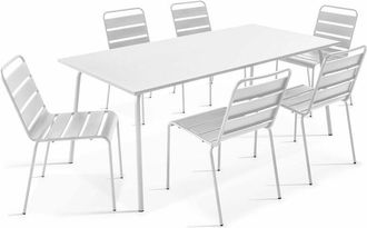 Oviala Oviala - Ensemble table de jardin et 6 chaises en m&eacute;tal blanc - Palavas