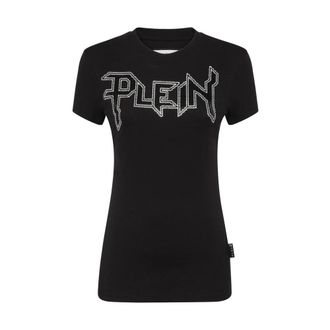 Philipp Plein T-Shirt Rundhalsausschnitt Pure Fit Crystal - - Tops - Damen - Schwarzk - S