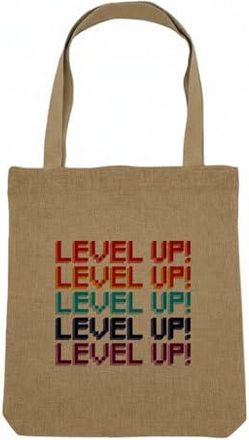 Fabulous Sac Shopping Tote Bag Aspect Lin - Level Up! Jeux Video Game Retro Gaming Pixel 8 Bits Anniversaire - Sac de Courses Toile Epaisse 360g Beige Naturel 