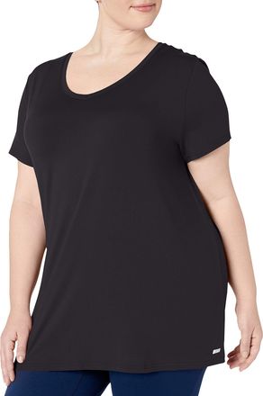 Amazon Essentials Damen Kurz&auml;rmeliges T-Shirt mit V-Ausschnitt aus Tech-Stretch-Stoff - Auslauffarben, 2er-Pack, Schwarz, XS