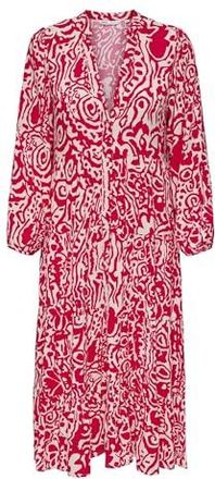 Only Onlmilana Dress WVN Noos Robe élégante avec col en V, Manches 7/8 et Fermeture à Boutons, Rouge High Risk, XS Femmes