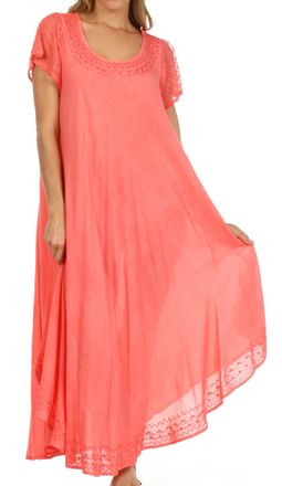 Sakkas 00931 Everyday Essentials Cap Sleeve Kaftan Kleid/Cover Up - Coral - eine Gr&ouml;&szlig;e