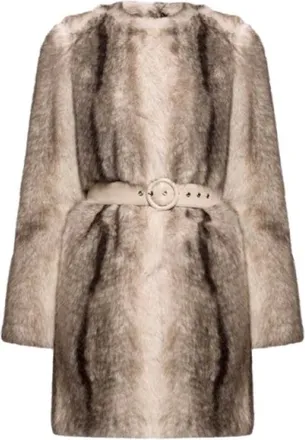 Twinset Manteau Ceinture &Eacute;co-Fourrure D&eacute;achable &agrave; D&eacute;grad&eacute; - Femme - Manteaux - Beige - Taille: 44 FR