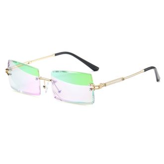 SHEEN KELLY Rechteck Ultra-Small Frame Sonnenbrille f&uuml;r Frauen M&auml;nner Retro Durchsichtige Linse Randlose Sonnenbrille Party Disco Dancing Sonnenbrille