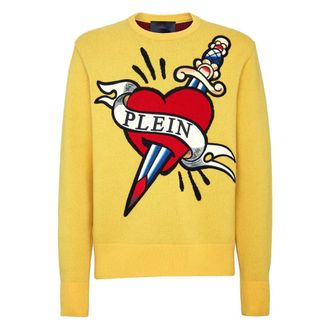 Philipp Plein Homme, Pulls, Jaune, Taille: L Pullover Col Rond Love