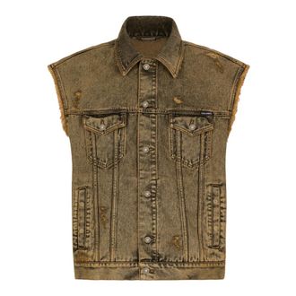 Dolce & Gabbana Homme, Vestes, Brun, Taille: L Denim Vest Jacket Gilet en Jeans