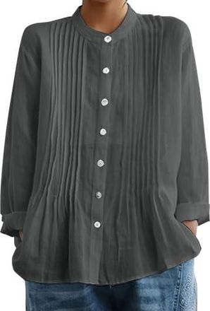 Generic Chemisier Femme Coton Lin Chic Et Elegant D&eacute;contract&eacute; Chemisiers Et Blouses D&eacute;t&eacute; Manche Longue &Agrave; Col en V L&acirc;che Haut L&eacute;ger Comfy Tunique Mode Coton Et