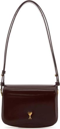 Ami Femme, Sacs, Brun, Taille: ONE Size Sac bandouli&egrave;re en cuir lisse avec logo coeur