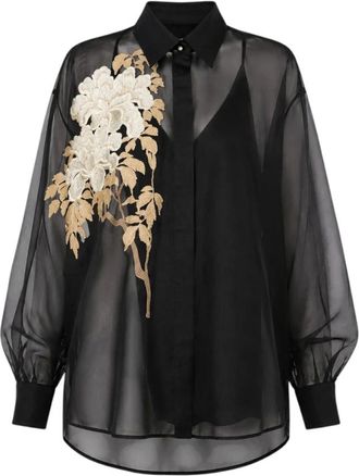 Max Mara Femme, Blouses et Chemises, Noir, Taille: 42 FR Chemise en soie avec broderie florale