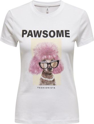 Only Damen Onlvibe Life S/S Glasses Top Box JRS T-Shirt, Bright White/Print:Pawsome, 42