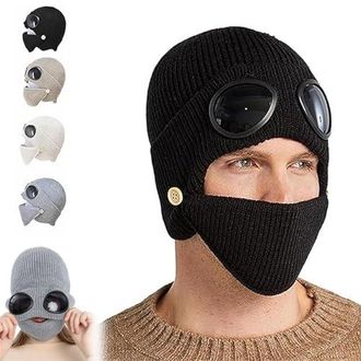 Generic Bonnet 3 en 1 unisexe en tricot avec masque amovible pour sports de plein air, Noir, Taille unique