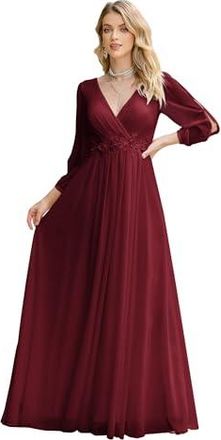 MisShow Robe Orientale Mariage Robe Terracotta Cocktail Longue à Manches Longues Appliques Dentelles Florales Bordeaux 46
