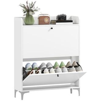 HOMCOM Meuble &agrave; Chaussures 16 Paires, Armoire &agrave; Chaussures &eacute;troite Moderne avec 2 tiroirs rabattables, &eacute;tag&egrave;res r&eacute;glables et Plateau sup&eacute;rieur, pour Couloir 