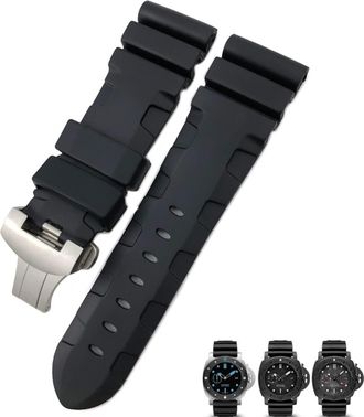 Generic 24-mm-Uhrenarmband aus Naturkautschuk für Submersible Luminor PAM, Schwarz, Blau, Rot, Orange, Schmetterlingsverschluss