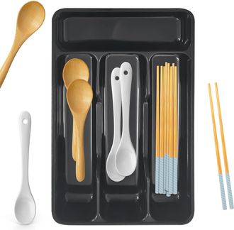 Generic Besteckkasten - Besteckeinsatz | Schubladeneinsatz für Besteck | Besteckplaner | Kompakter Halter mit 4 Fächern für Gabeln, Küchenschrank, Haushalt