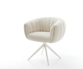 DELIFE Drehstuhl Jada-Flex Teddystoff Beige Kreuzgestell breit Wei&szlig; 360&deg; drehbar Wippfunktion Taschenfederkern, Esszimmerst&uuml;hle