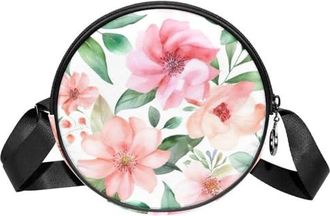 Generic Petit sac &agrave; bandouli&egrave;re circulaire pour femme, motif feuilles florales, sac &agrave; dos avec fermeture &eacute;clair, bretelles r&eacute;glables, sac &agrave; main rond d&eacute;contra