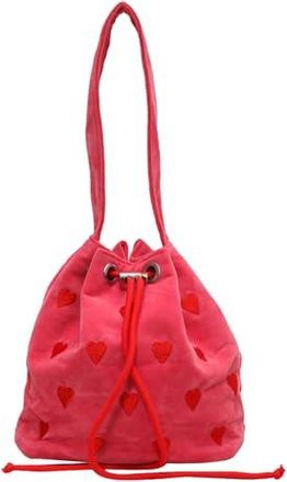 Generic Sac seau en toile avec cordon de serrage pour femme - Motif coeur brod&eacute; - Pour le travail, le shopping, les voyages au quotidien, rose, 400.00x250.00x