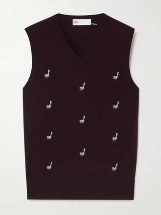 Tory Sport Pull Sans Manches En Cachemire À Broderies - Bordeaux