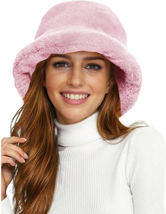 Lina & Lily Chapeau Bob Femme Homme en Fausse Fourrure (Rose Clair)