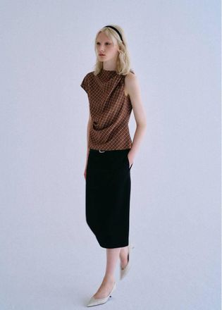 Mango Blouse carreaux asym&eacute;trique marron - Femme - XS - MANGO