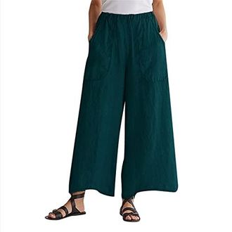 Generic Pantalon Lin Femme Ete Leger Fluide L&eacute;ger Pantalon Femme Printemps &Eacute;t&eacute; &Agrave; La Coton Lin Baggy Poche &Agrave; Jambes Larges D&eacute;contract&eacute; Jogging Large Yoga (Gree
