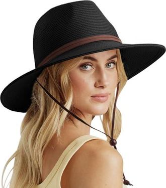 Dreshow Femme Homme Chapeau de Paille Panama Unisexe Chapeau Été Large Bord Chapeau de Soleil Anti-UV Chapeau de Soleil