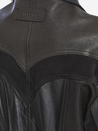 Versace Womens Leather Jacket Black Goatskin