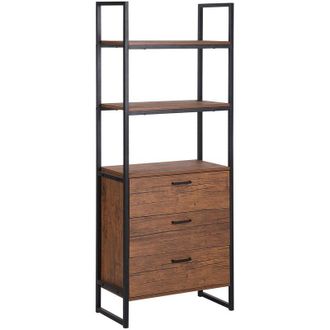 Beliani Haute &Eacute;tag&egrave;re en Acier rev&ecirc;tu de Poudre Peint en Noir et 2 Plateaux en Imitation Bois avec 3 Tiroirs au Style Industriel 158 cm de Hauteur Beliani