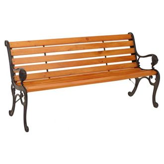 Hhg Banc de jardin HHG-444, banc 3 places en bois et fonte, 164 cm, teck