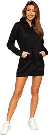 BOLF Femme Sweat Long? Capuche? la Mode Hoodie Robe Sweat-Shirt? Manches Longues Automne Hiver en Coton Couleur Unie Poche Kangourou YS10003 Noir XL [A1A]