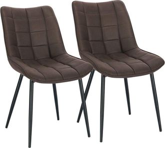 Woltu 2 x Chaises de Salle à Manger Chaises de Cuisine Assise rembourrée en Tissu Scientifique Pieds en métal Stable, Brun Foncé - Woltu