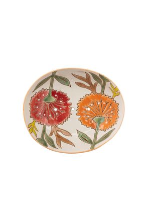 Tranquillo Seifenschale Summer mit Blumenmustern Rot/Orange, oval aus Keramik handbemalt mit L&ouml;chern f&uuml;r den Wasserablauf 13 x 11x4 cm