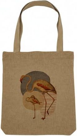 Fabulous Sac Shopping Tote Bag Aspect Lin - Flamand Rose Minimaliste Biologie Illustration Ancienne - Sac de Courses Toile Epaisse 360g Beige Naturel Cabas Por