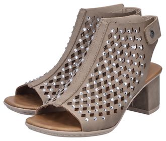 Rieker Schaftsandalette RIEKER, Damen, Gr. 37, beige, Nubuklederimitat, unifarben, Schuhe, Sommerschuh, Urlaubsschuh mit Klettverschluss und Glitzersteinchen