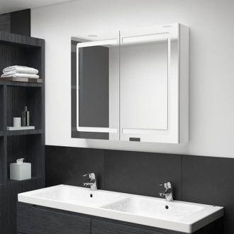 vidaXL Armoire de salle de bain &agrave; miroir led Blanc brillant 80x12x68cm