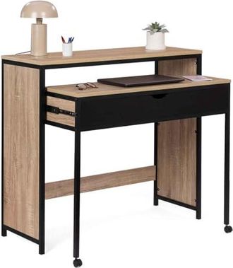 IDMarket Bureau Extensible 1 tiroir Noir Boston Design Industriel