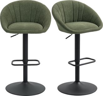 HOMCOM Barhocker 2er Set, gepolsterte Drehbarhocker, höhenverstellbare Frühstücksbarstühle mit Rückenlehne und Fußstütze für Kücheninsel, Esszimmer, dunkelgr