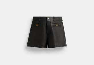 Coach Loved Leder Heritage C Shorts f&uuml;r Frauen in Schwarz, Gr&ouml;&szlig;e 02 | Viskose