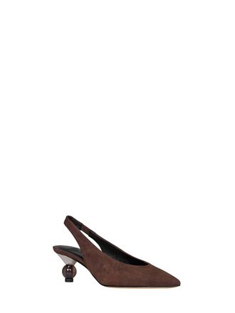 Max Mara Womens Slingback Pumps Wkaorma Brown Suede Calf Leather High Heel Shoes