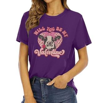 Generic T-shirt &agrave; manches courtes pour femme imprim&eacute; pour la Saint-Valentin 2026, violet, XXL