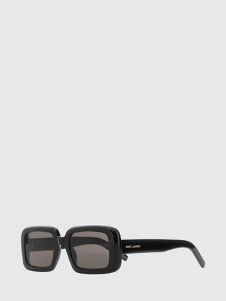 Saint Laurent Lunettes de soleil rectangulaires en ac&eacute;tate noir avec logo imprim&eacute; sur les branches