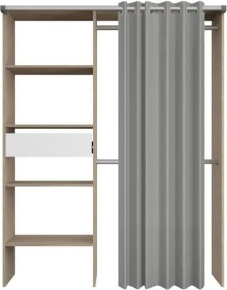 Parisot Dressing avec rideau - PARISOT - GARY - Décor Chene - 143,5 x 47,9 x 201,9 cm