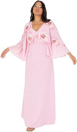 Maya Womens Maxi Dress Ladies V-Neck Long Cape Sleeve Floral Sequin Embellished A-Line for Wedding Guest Evening Occasion Robe, Cherry Blossom, 46 Femme