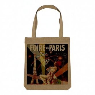 Fabulous Sac Shopping Tote Bag Aspect Lin - Art Deco Foire de Paris Affiche Ancienne Vintage 1925 - Sac de Courses Toile Epaisse 360g Beige Naturel Cabas Port&eacute;